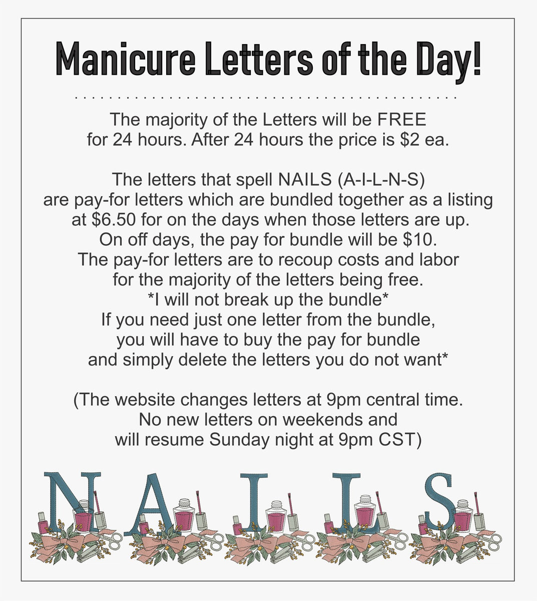 Pay For MANICURE Letters BUNDLED T2022 – Thelander Designs