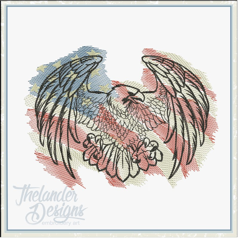 T1950 Sketch Patriotic Flying Eagle – Thelander Designs