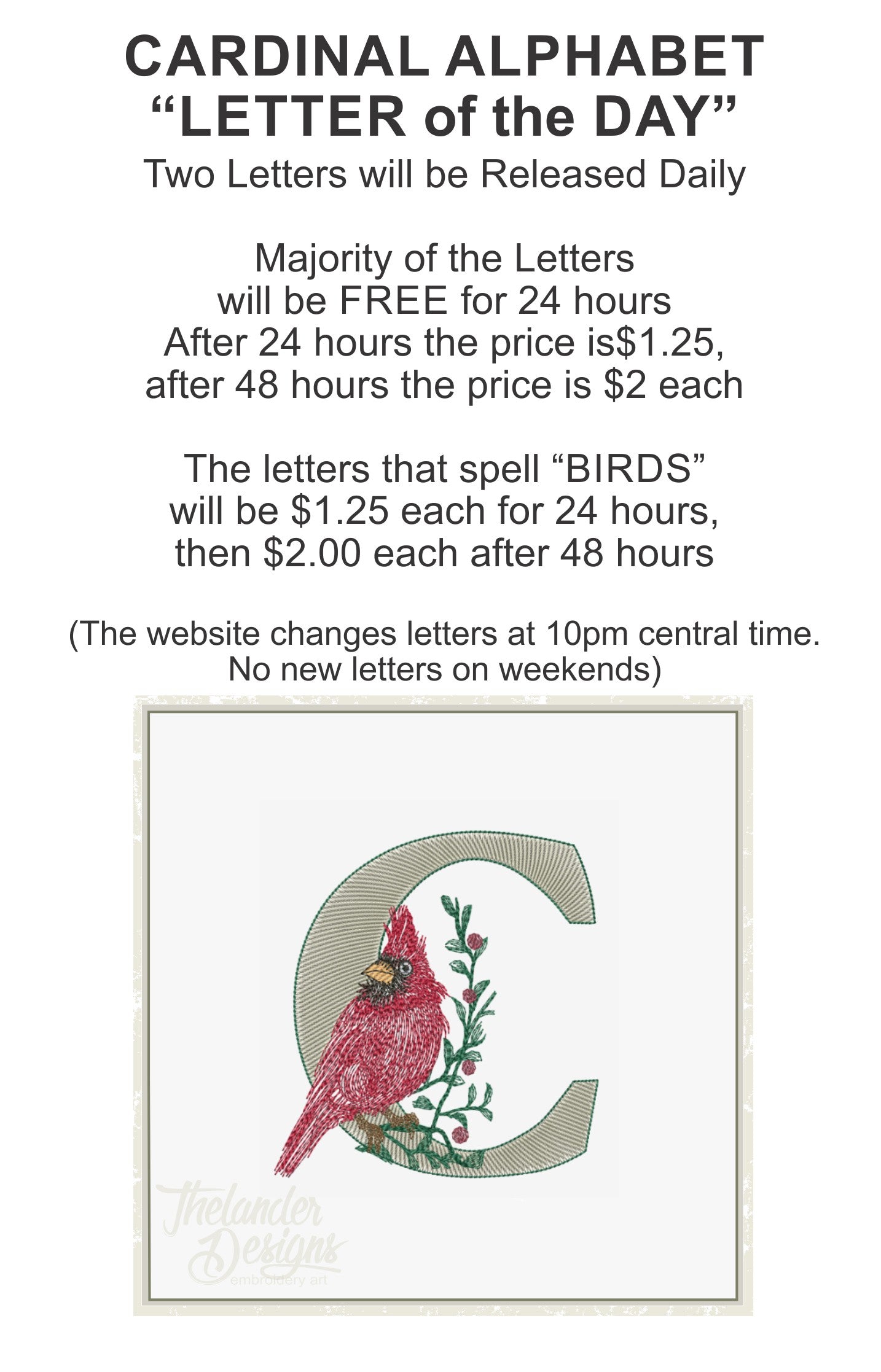C Cardinal Letter T1898 – Thelander Designs