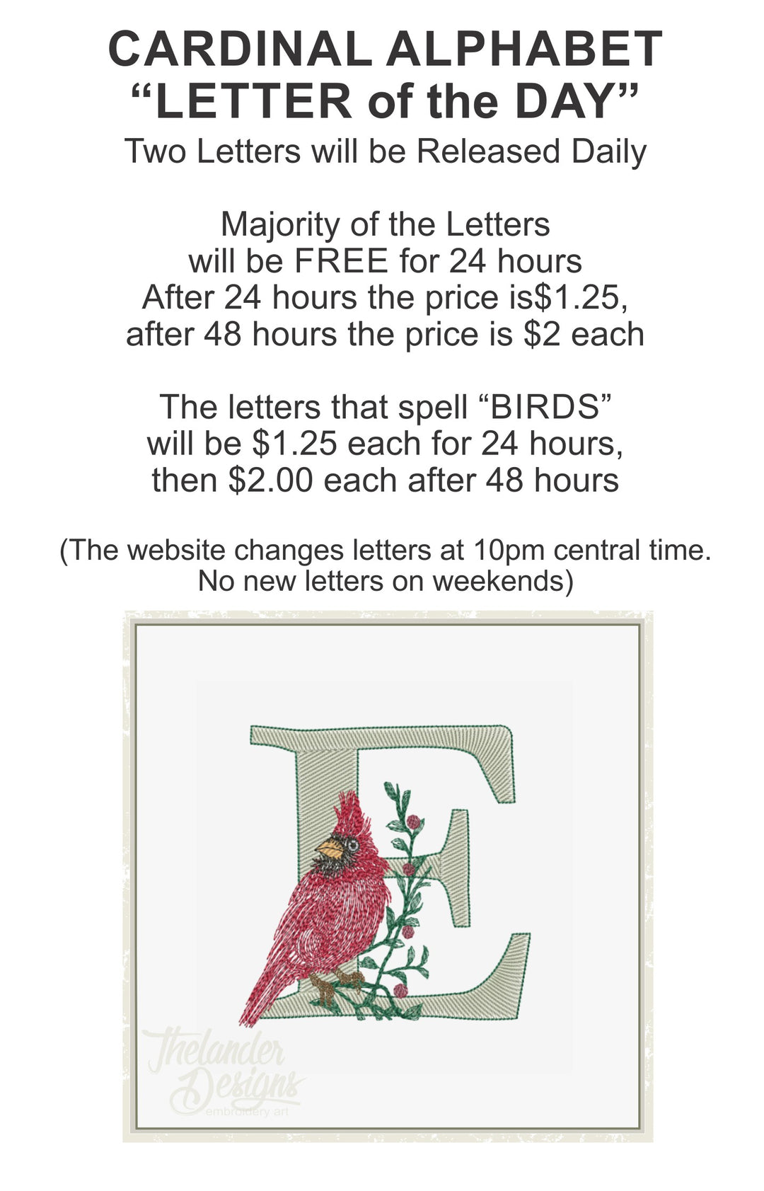 E Cardinal Letter T1898 – Thelander Designs