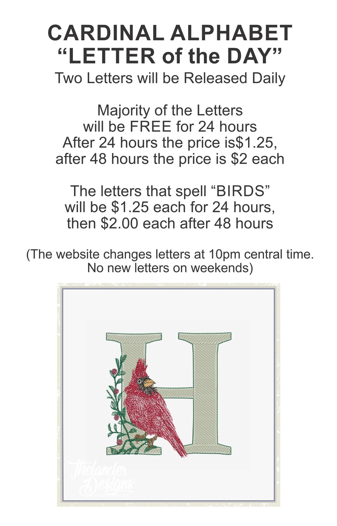 H Cardinal Letter T1898 – Thelander Designs